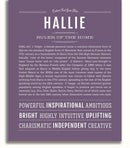 Hallie Personalized Name Meaning Art Prints – Name Stories