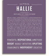 Hallie Personalized Name Meaning Art Prints – Name Stories