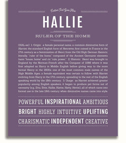 Hallie Personalized Name Meaning Art Prints – Name Stories