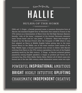 Hallie Personalized Name Meaning Art Prints – Name Stories