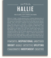 Hallie Personalized Name Meaning Art Prints – Name Stories