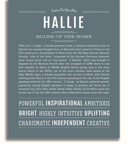 Hallie Personalized Name Meaning Art Prints – Name Stories