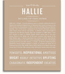 Hallie Personalized Name Meaning Art Prints – Name Stories