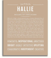 Hallie Personalized Name Meaning Art Prints – Name Stories