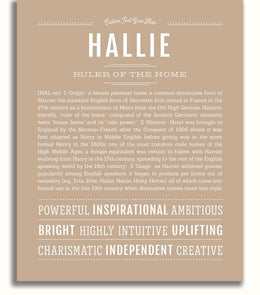 Hallie Personalized Name Meaning Art Prints – Name Stories