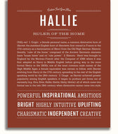 Hallie Personalized Name Meaning Art Prints – Name Stories