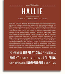 Hallie Personalized Name Meaning Art Prints – Name Stories