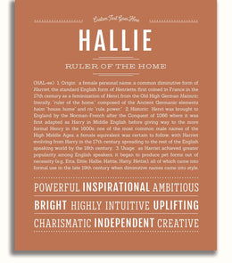 Hallie Personalized Name Meaning Art Prints – Name Stories