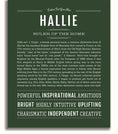 Hallie Personalized Name Meaning Art Prints – Name Stories