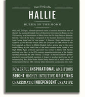 Hallie Personalized Name Meaning Art Prints – Name Stories