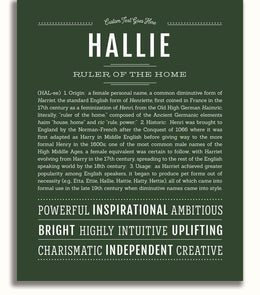 Hallie Personalized Name Meaning Art Prints – Name Stories