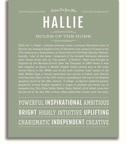 Hallie Personalized Name Meaning Art Prints – Name Stories