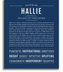 Hallie Personalized Name Meaning Art Prints – Name Stories