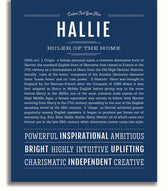 Hallie Personalized Name Meaning Art Prints – Name Stories