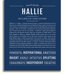 Hallie Personalized Name Meaning Art Prints – Name Stories