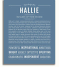 Hallie Personalized Name Meaning Art Prints – Name Stories