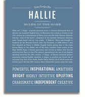 Hallie Personalized Name Meaning Art Prints – Name Stories