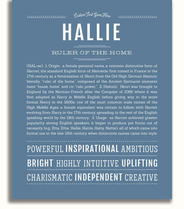 Hallie Personalized Name Meaning Art Prints – Name Stories