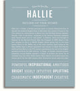 Hallie Personalized Name Meaning Art Prints – Name Stories