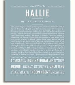 Hallie Personalized Name Meaning Art Prints – Name Stories