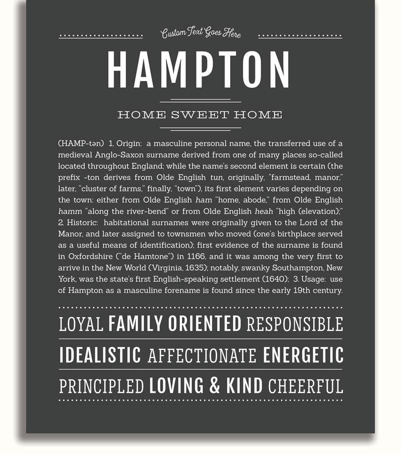 Hampton Personalized Name Meaning Art Prints – Name Stories