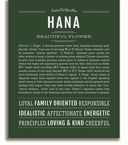 Hana Personalized Name Meaning Art Prints – Name Stories