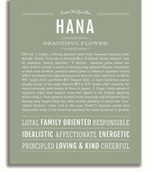 Hana Personalized Name Meaning Art Prints – Name Stories