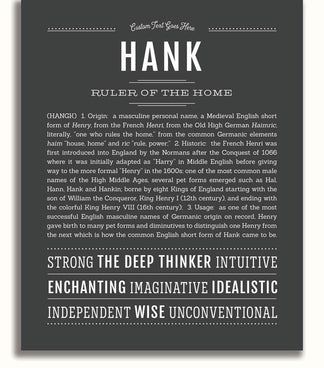 Hank Personalized Name Meaning Art Prints – Name Stories