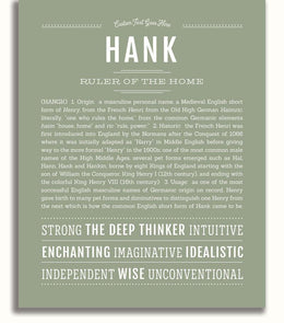 Hank Personalized Name Meaning Art Prints – Name Stories
