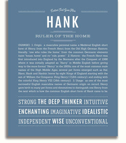 Hank Personalized Name Meaning Art Prints – Name Stories