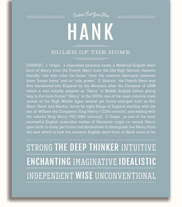 Hank Personalized Name Meaning Art Prints – Name Stories