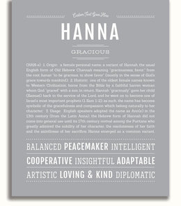 Hanna Personalized Name Meaning Art Prints – Name Stories