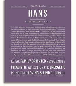 Hans Personalized Name Meaning Art Prints – Name Stories