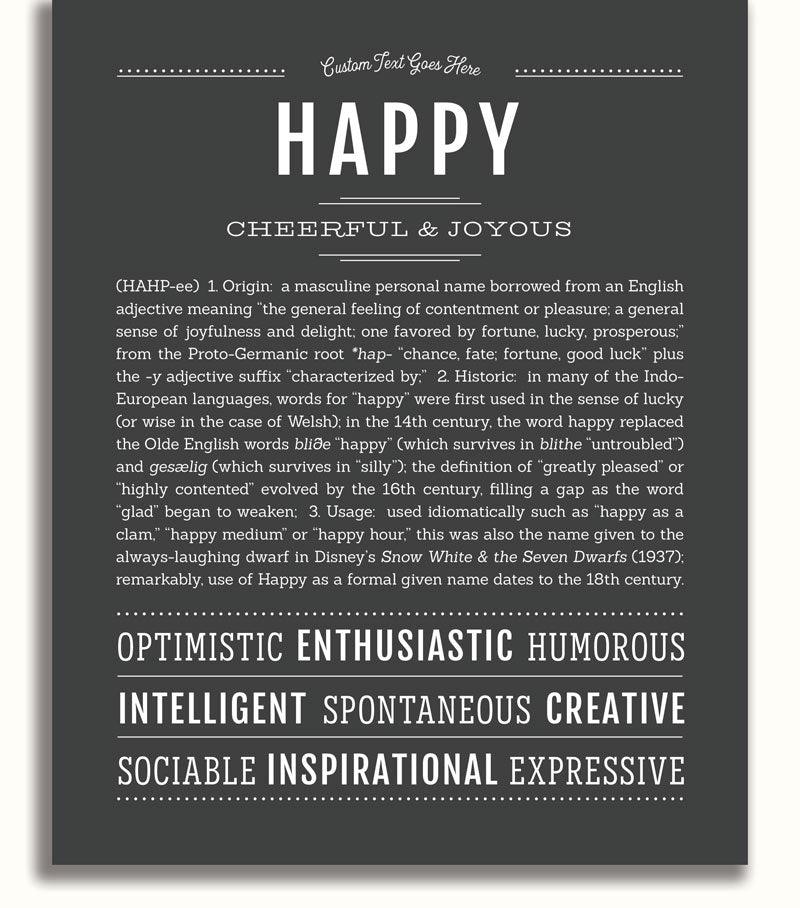 Happy Personalized Name Meaning Art Prints – Name Stories