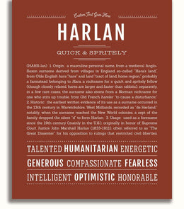 Harlan Personalized Name Meaning Art Prints – Name Stories