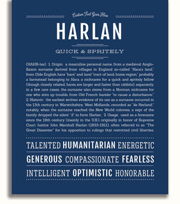 Harlan Personalized Name Meaning Art Prints – Name Stories
