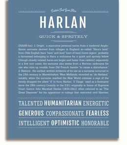 Harlan Personalized Name Meaning Art Prints – Name Stories
