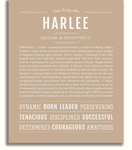 Harlee Personalized Name Meaning Art Prints – Name Stories