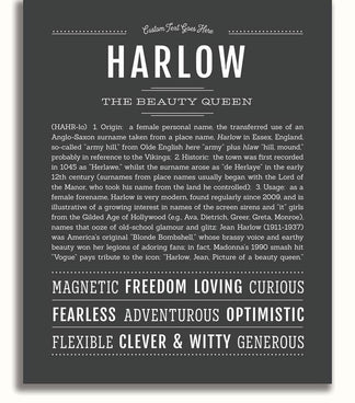 Harlow Personalized Name Meaning Art Prints – Name Stories
