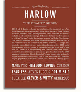Harlow Personalized Name Meaning Art Prints – Name Stories