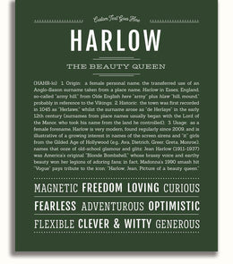 Harlow Personalized Name Meaning Art Prints – Name Stories