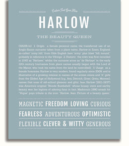 Harlow Personalized Name Meaning Art Prints – Name Stories