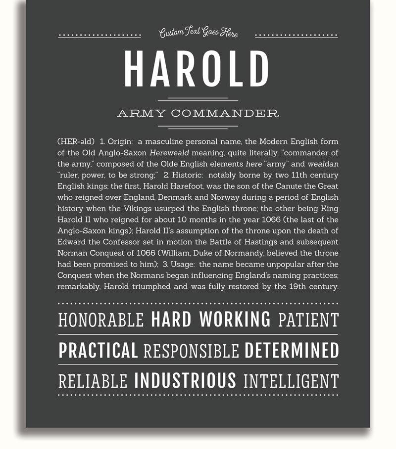 Harold Personalized Name Meaning Art Prints – Name Stories