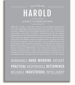 Harold Personalized Name Meaning Art Prints – Name Stories