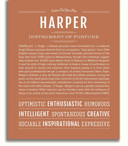 Harper Personalized Name Meaning Art Prints – Name Stories