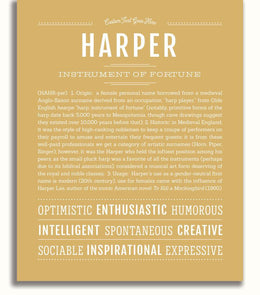 Harper Personalized Name Meaning Art Prints – Name Stories