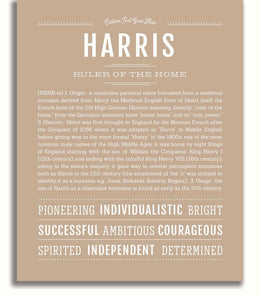 Harris Personalized Name Meaning Art Prints – Name Stories