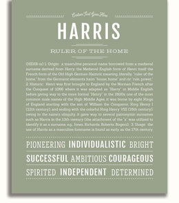 Harris Personalized Name Meaning Art Prints – Name Stories