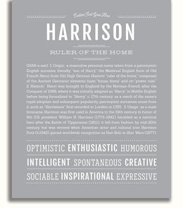Harrison Personalized Name Meaning Art Prints – Name Stories