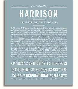 Harrison Personalized Name Meaning Art Prints – Name Stories